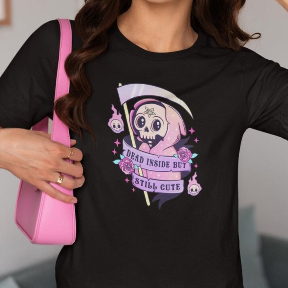 Cute Pink Aesthetic Reaper T-Shirt, Dead Inside But S… - Gem